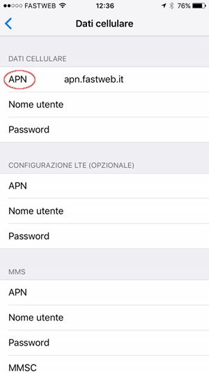 Come configurare l'APN Fastweb