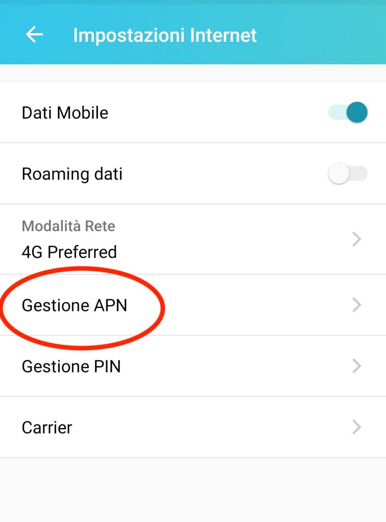 Come configurare l'APN Fastweb