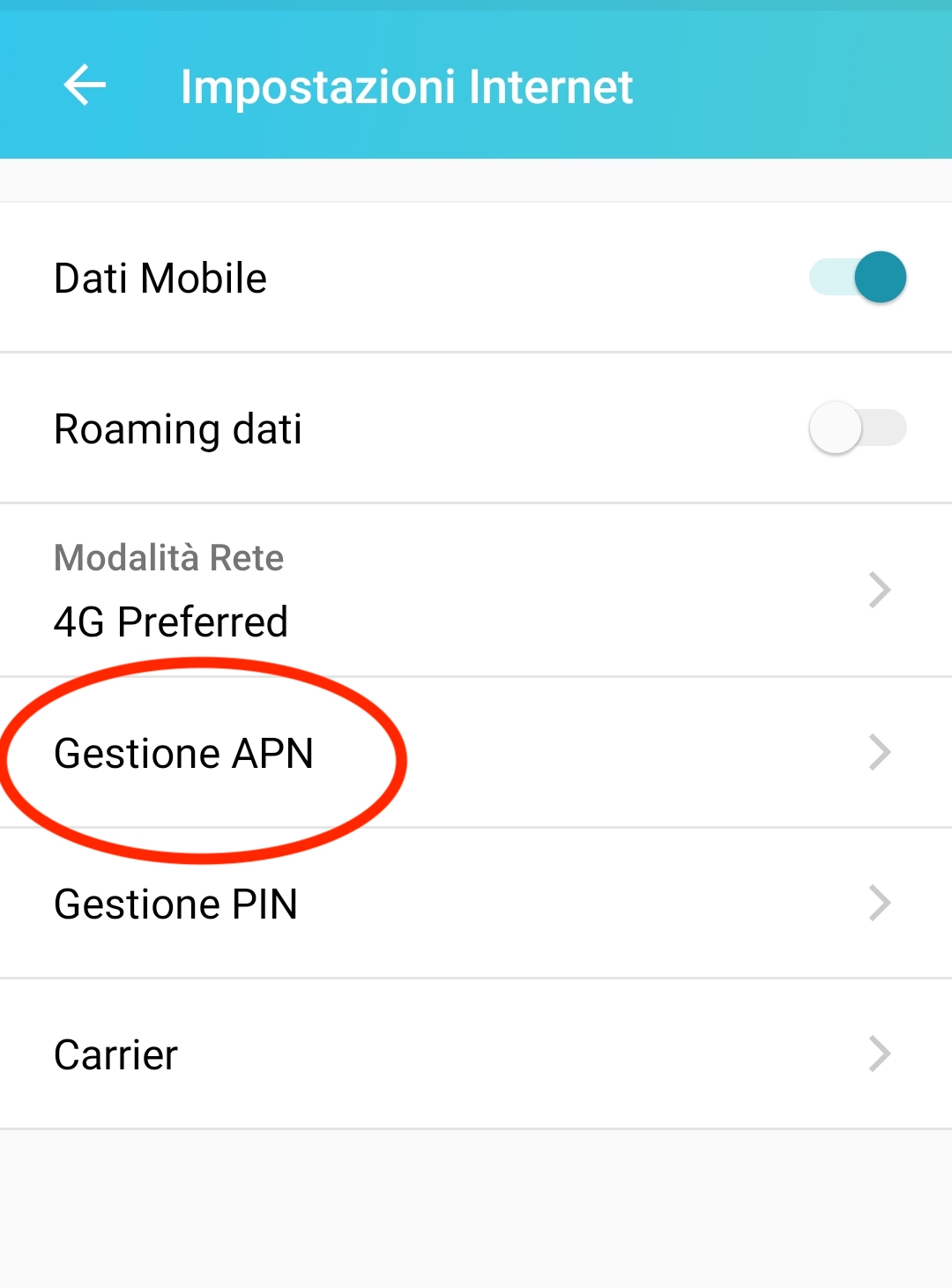 Come configurare l'APN Fastweb